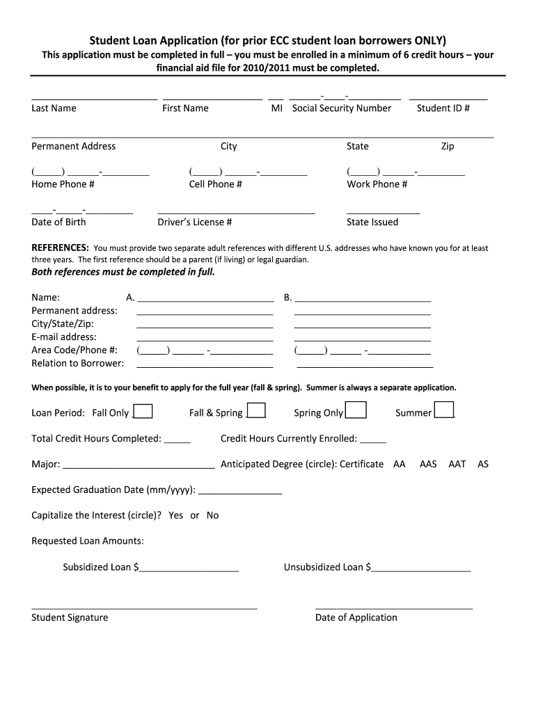 Fillable Online Student Loan Application (for prior ECC student loan ...