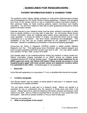 Fillable Online gla ac Patient information sheet and consent form (pdf ...