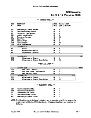 Fillable Online 880 Invoice ANSI X.12 Version 5010 - 1 EDI Source, Inc ...