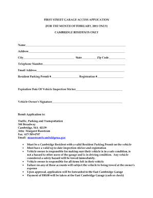 Fillable Online www2 cambridgema FIRST STREET GARAGE ACCESS APPLICATION ...