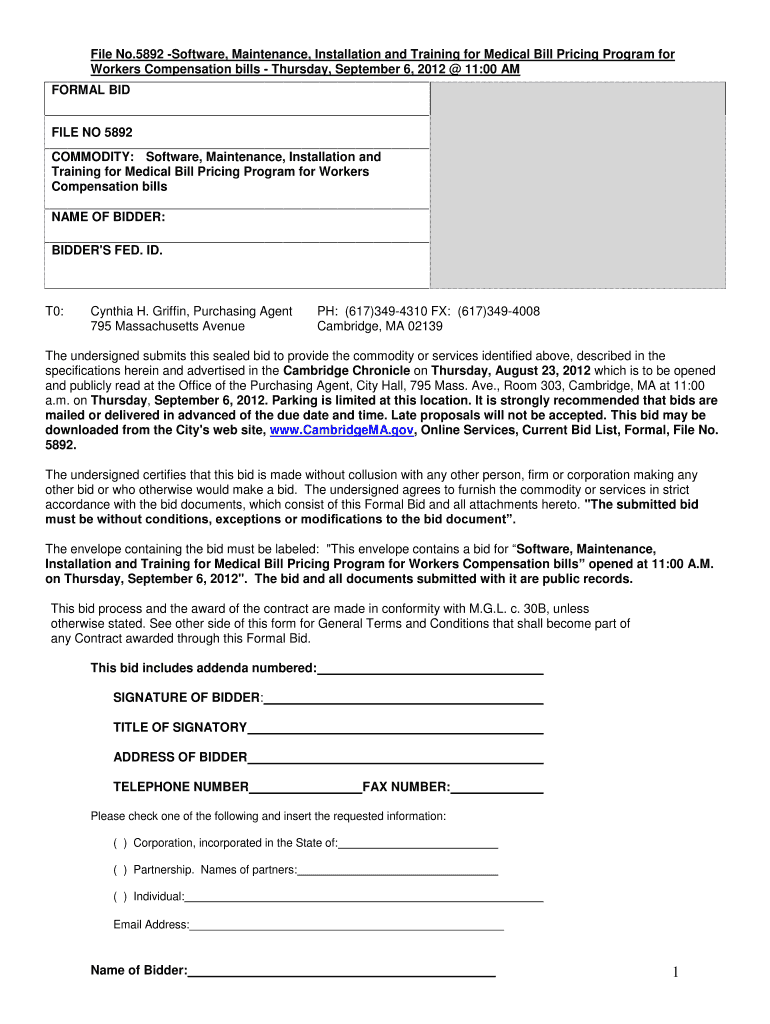 Fillable Online Formal Bid Fax Email Print - pdfFiller