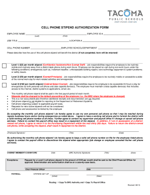 Fillable Online CELL PHONE STIPEND FORM - FILLABLE 2012-2013 Updated ...