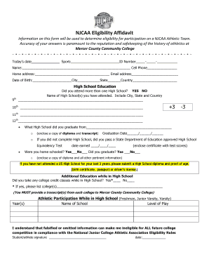 Fillable Online mccc NJCAA Eligibility Affidavit - Mercer County ...