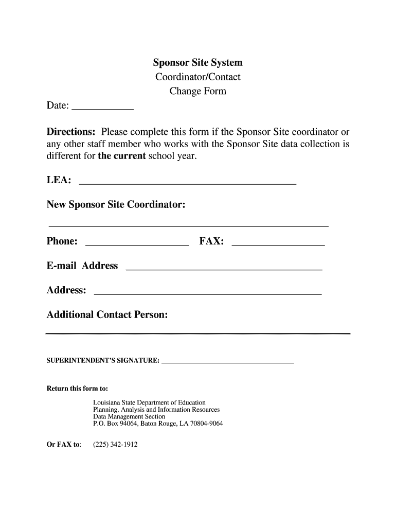 Fillable Online Sponsor Site Coordinator Change Form Fax Email Print - pdfFiller