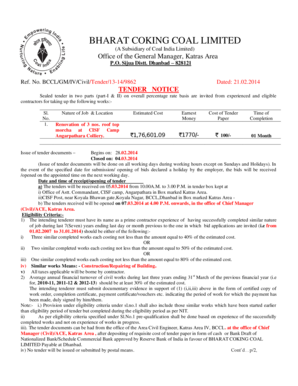 Fillable Online Bharat coking coal limited ,katras area detailed tender ...