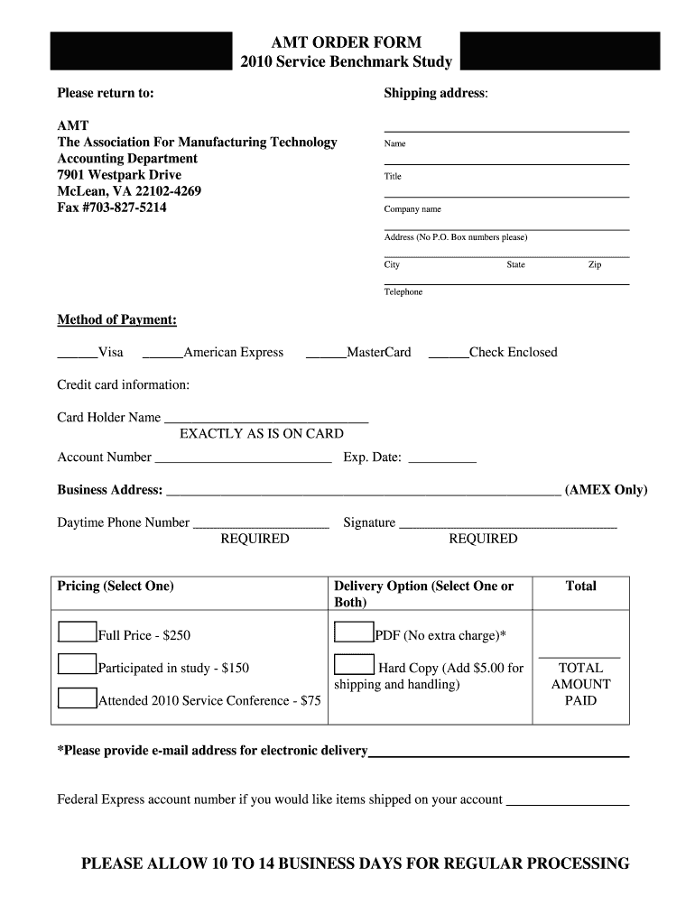 Fillable Online amtonline Order form. - Association for Manufacturing ...