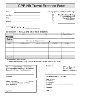 Fillable Online nb cpf CPF-NB Travel Expense Form - Canadian Parents ...
