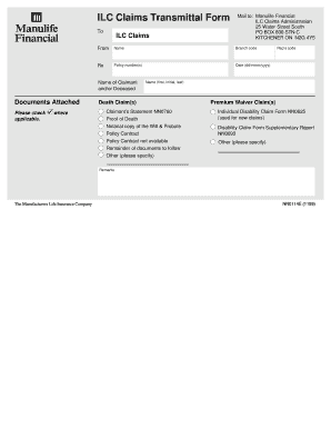 Fillable Online ILC Claims Transmittal Form - Repsource - Manulife ...