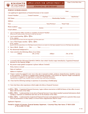 Fillable Online kofc Application for appointment as financial secretary ...