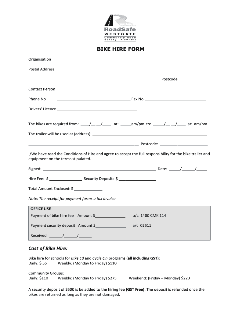 Fillable Online Bike Hire Form Fax Email Print - pdfFiller