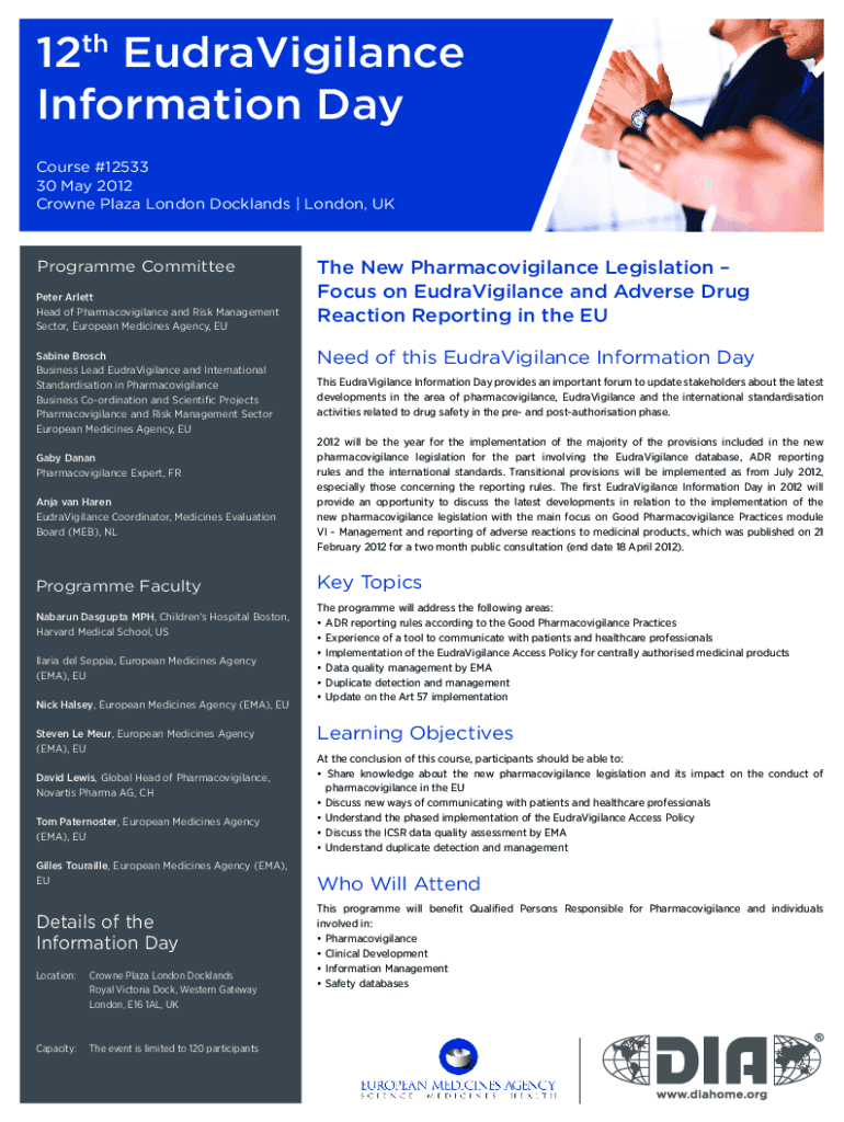 Fillable Online 12th EudraVigilance Information Day Fax Email Print ...