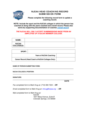 Fillable Online njcaa NJCAA HEAD COACHING RECORD SUBMISSION FORM ...