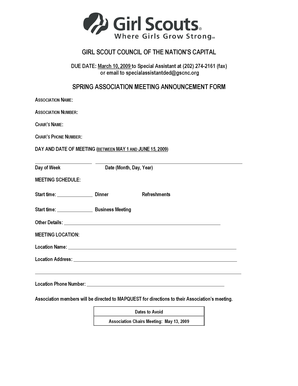 Fillable Online gscnc Spring Meeting Announcement Form - Girl Scout ...