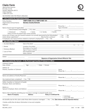 Fillable Online daviesskyschools Claim Form - Daviess County Public ...