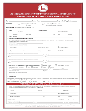 Fillable Online aspenational ESTIMATING PROFICIENCY EXAM APPLICATION ...