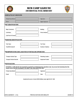 Fillable Online Incidental Fuel Request - Marine Corps Base Camp ...