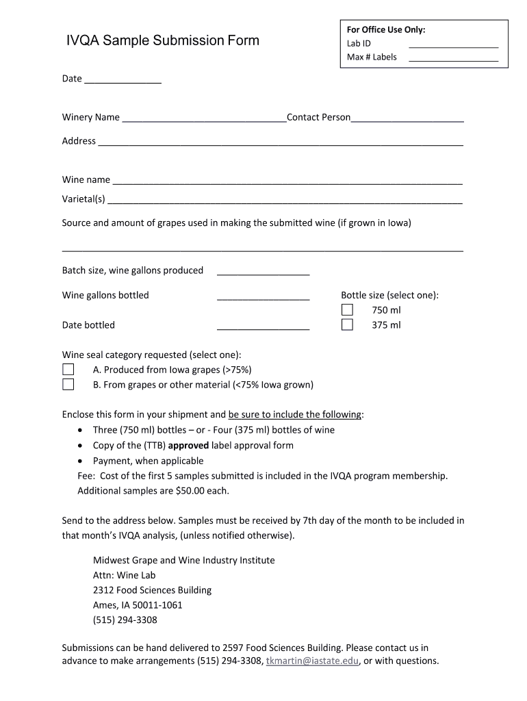 Fillable Online IVQA Sample Submission Form Fax Email Print - pdfFiller