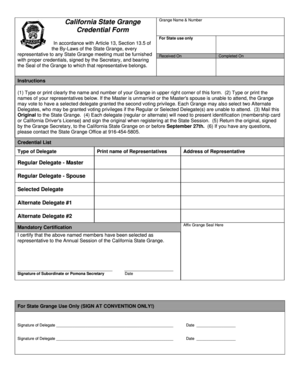 Fillable Online californiagrange California State Grange Credential ...