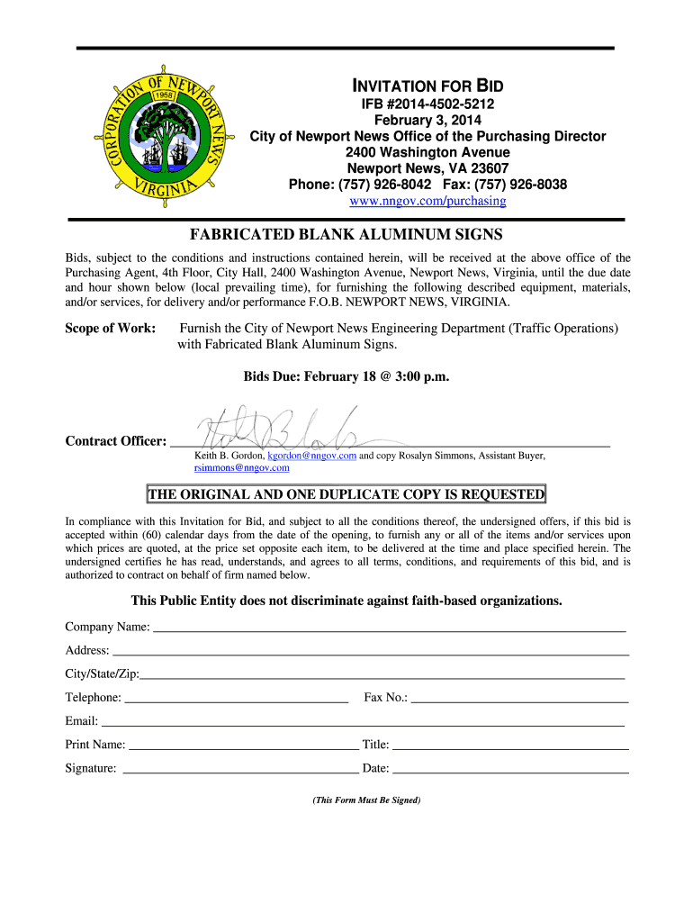 Fillable Online INVITATION FOR BID Fax Email Print - pdfFiller
