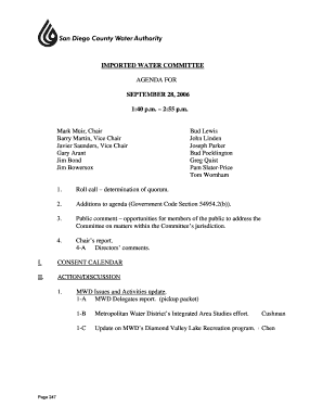 Fillable Online sdcwa IMPORTED WATER COMMITTEE AGENDA FOR SEPTEMBER 28 ...