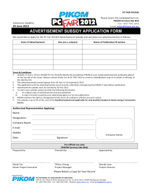 Fillable Online ADVERTISEMENT SUBSIDY APPLICATION FORM Fax Email Print ...