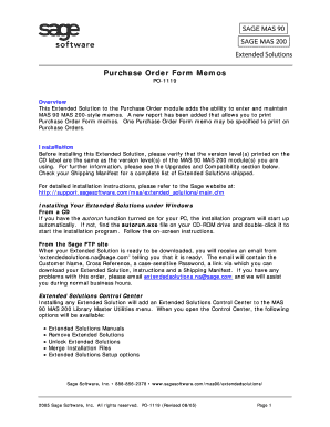 Fillable Online Purchase Order Form Memos - Sage Fax Email Print - pdfFiller
