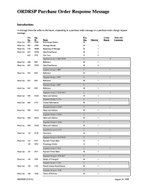 Fillable Online ORDRSP Purchase Order Response Message - iConnect Fax ...