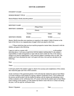 Fillable Online MENTOR AGREEMENT Fax Email Print - pdfFiller