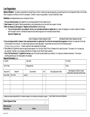 Fillable Online kirkwood Late Registration Form - kirkwood Fax Email ...