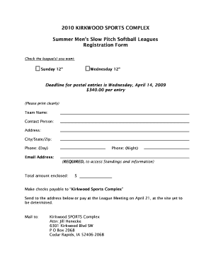 2010 to 2011 softball registration form Fill Online, Printable ...