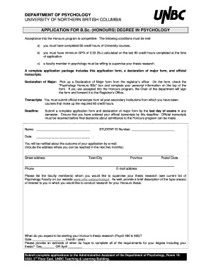 Fillable Online unbc Honours Application Form - University of Northern ...