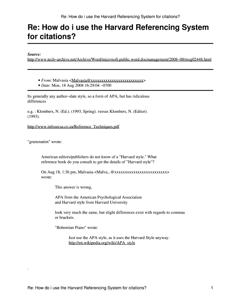 Fillable Online Re: How do i use the Harvard Referencing System for ...