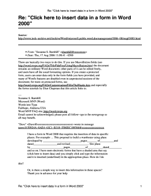 Fillable Online Re: "Click here to insert data in a form in Word 2000 ...