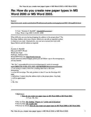 Fillable Online Re: How do you create new paper types in MS Word 2000 ...