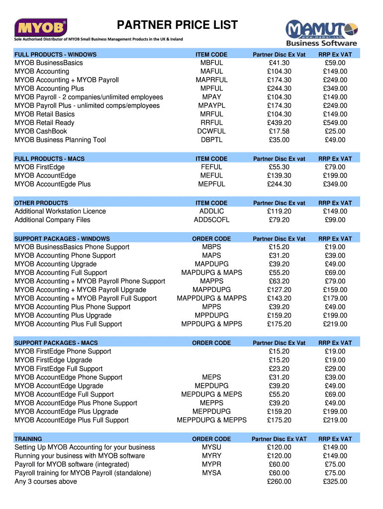 Fillable Online Partner Order Form for MYOB Products Fax Email Print ...