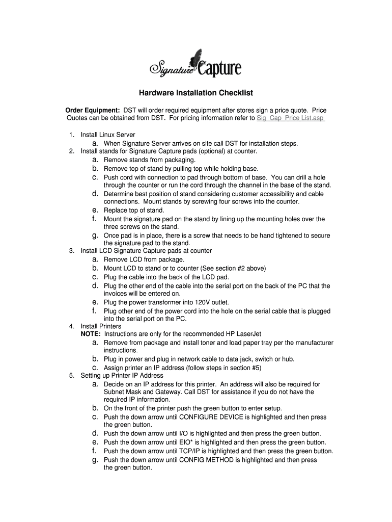 Fillable Online Hardware Installation Checklist Fax Email Print - pdfFiller