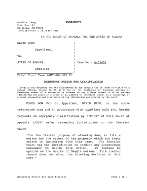 Fillable Online Emergency Motion for Clarification - Alaska State of ...
