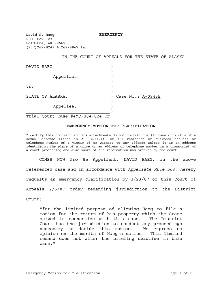 Fillable Online Emergency Motion for Clarification Fax Email Print ...