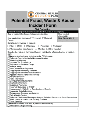 Fillable Online Potential Fraud, Waste & Abuse Incident Form - Central ...