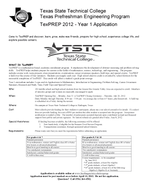 Fillable Online Year 1 Application - Texas State Technical College Fax ...