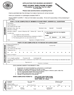 Fillable Online qc cuny APPLICATION FOR HEARING AID BENEFIT PSC-CUNY ...