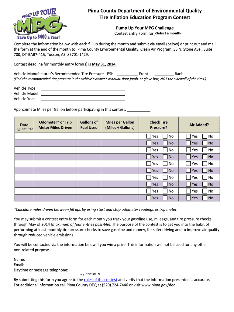 Fillable Online Pump Up Your MPG Challenge Fax Email Print - pdfFiller