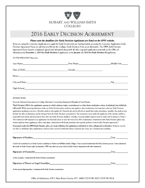 Fillable Online hws Early Decision Agreement Form - Hobart and William ...