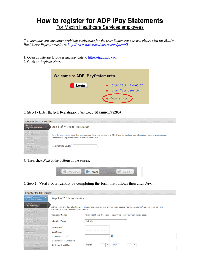 Fillable Online How To Register For ADP IPay Statements Fax Email Print