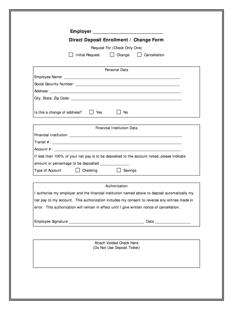 Direct Deposit Template Form