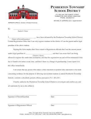 Fillable Online Early Childhood Registration - Pemberton Township Schools Fax Email Print ...