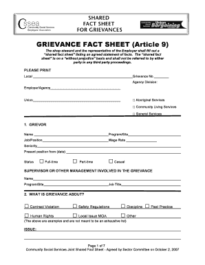 Fillable Online bcgeu GRIEVANCE FACT SHEET (Article 9) - BC Government ...