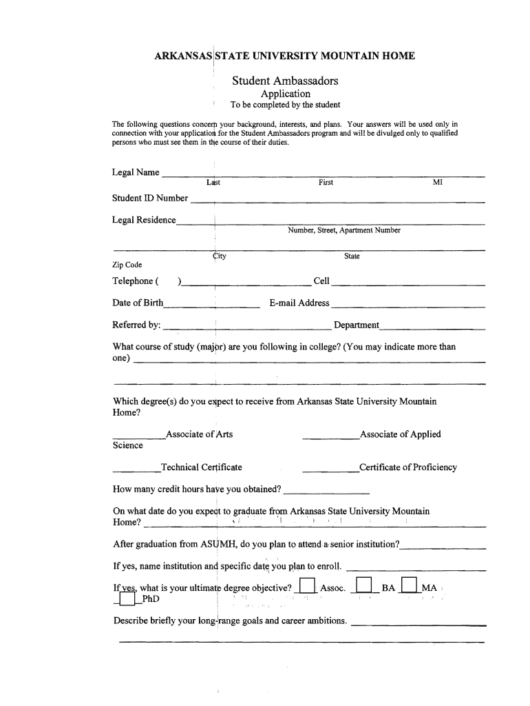 Fillable Online Student Ambassadors Position Description Fax Email Print - pdfFiller