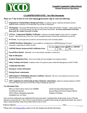 Fillable Online yosemite Classified Employee Checklist - Yosemite ...