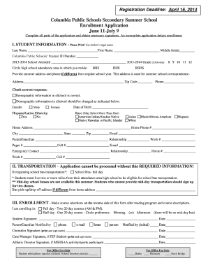 Fillable Online Enrollment Forms - Columbia Public Schools Fax Email ...